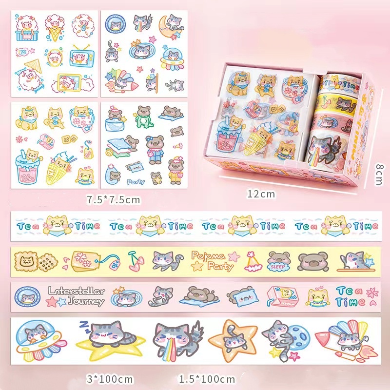 Jual Set Stiker Kotak Hadiah Kartun/ Set Stiker Washi DIY Estetika ...