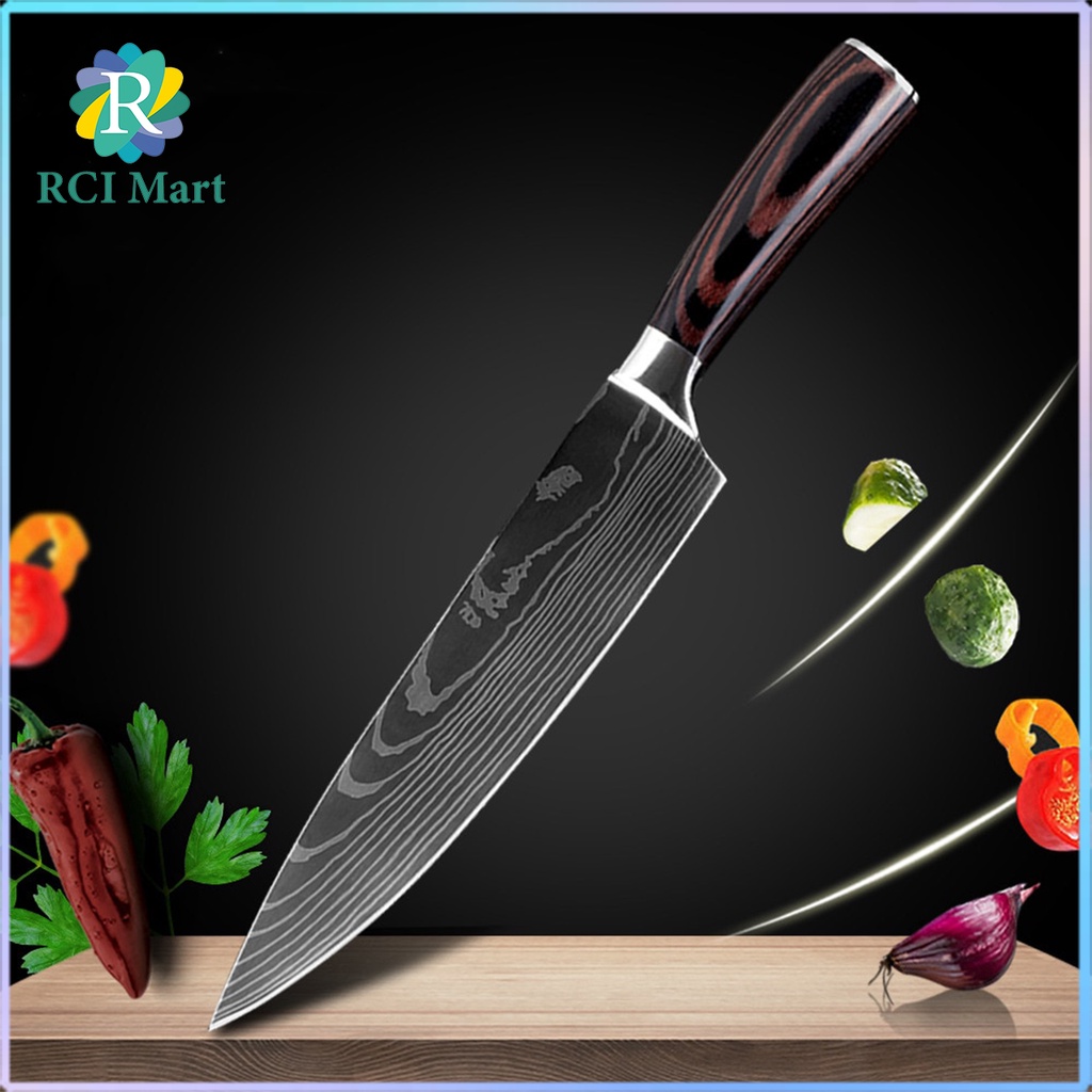 Jual Pisau Chef Corak Damascus 8" Serbaguna Dapur Gagang Kayu - RCI ...