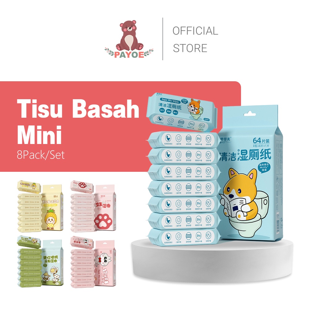 Jual PAYOE 8 PaketTas Tisu Basah Mini Tissue Basah Travel Wet Wipes ...