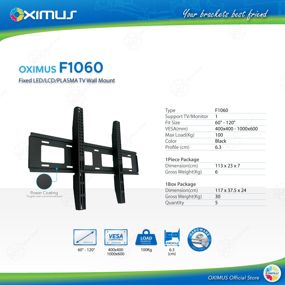 Jual Wall Bracket Dinding Fix TV Monitor LED LCD 60" - 120" Oximus ...