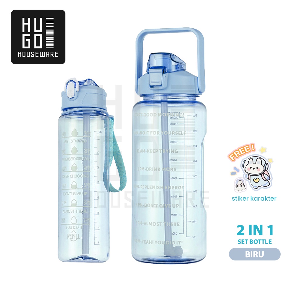 Jual HUGO Botol Minum Motivasi Set 2 in 1 Botol Air 2 Liter + 1 Liter Botol Anak Sekolah Premium ...