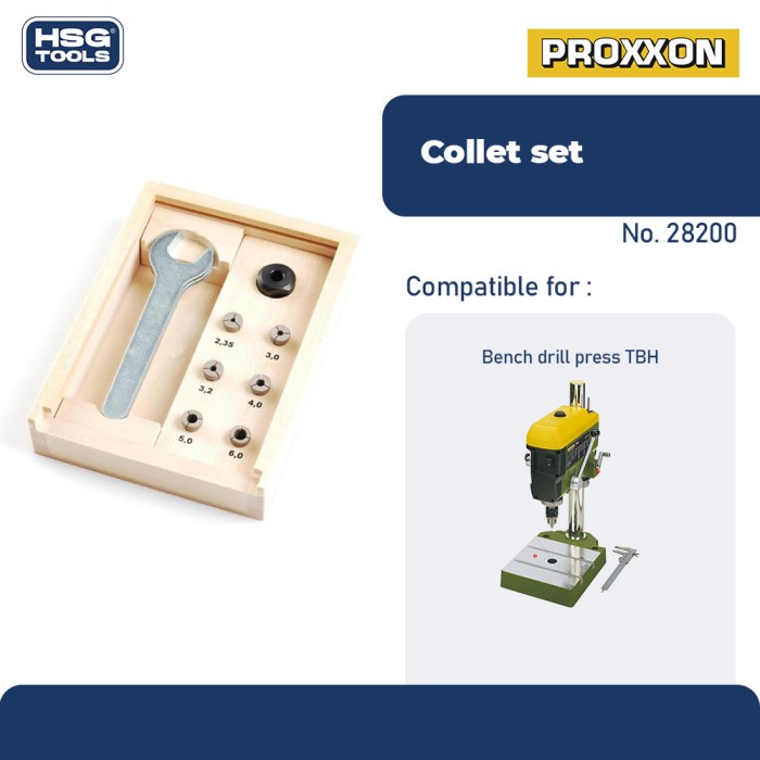 Jual PROXXON 28200 COLLET CHUCK ARBOR COLLET SET FOR DRILL PRESS TBH ...