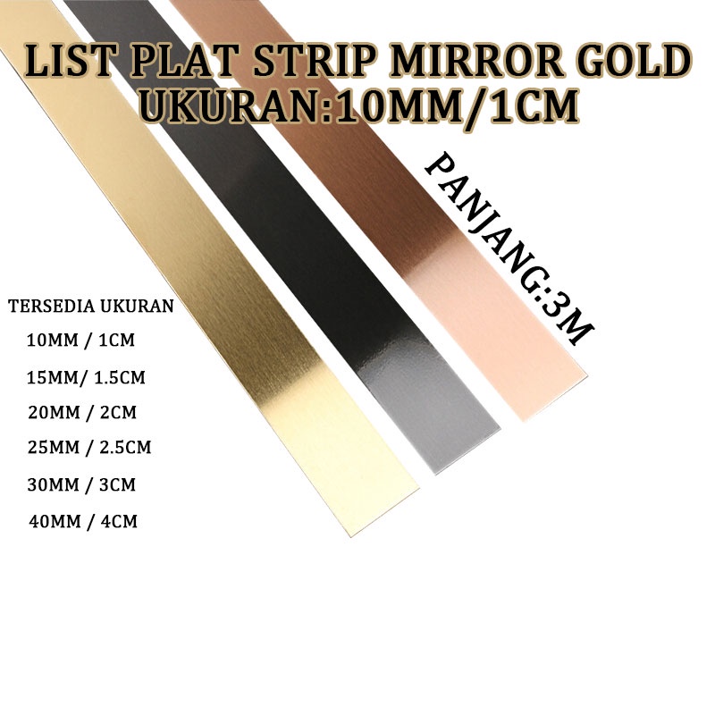 Jual List Plat Strip Mirror Gold 10MMx305CMxT0.8MM Stainless - List ...