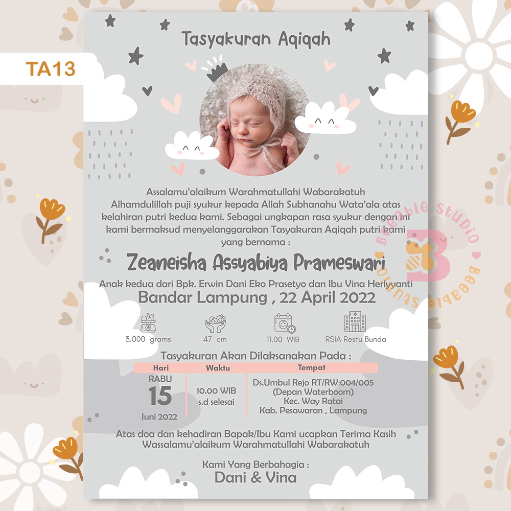 Jual Undangan Aqiqah Digital Tema TA13 Awan Abu abu Softfile ...