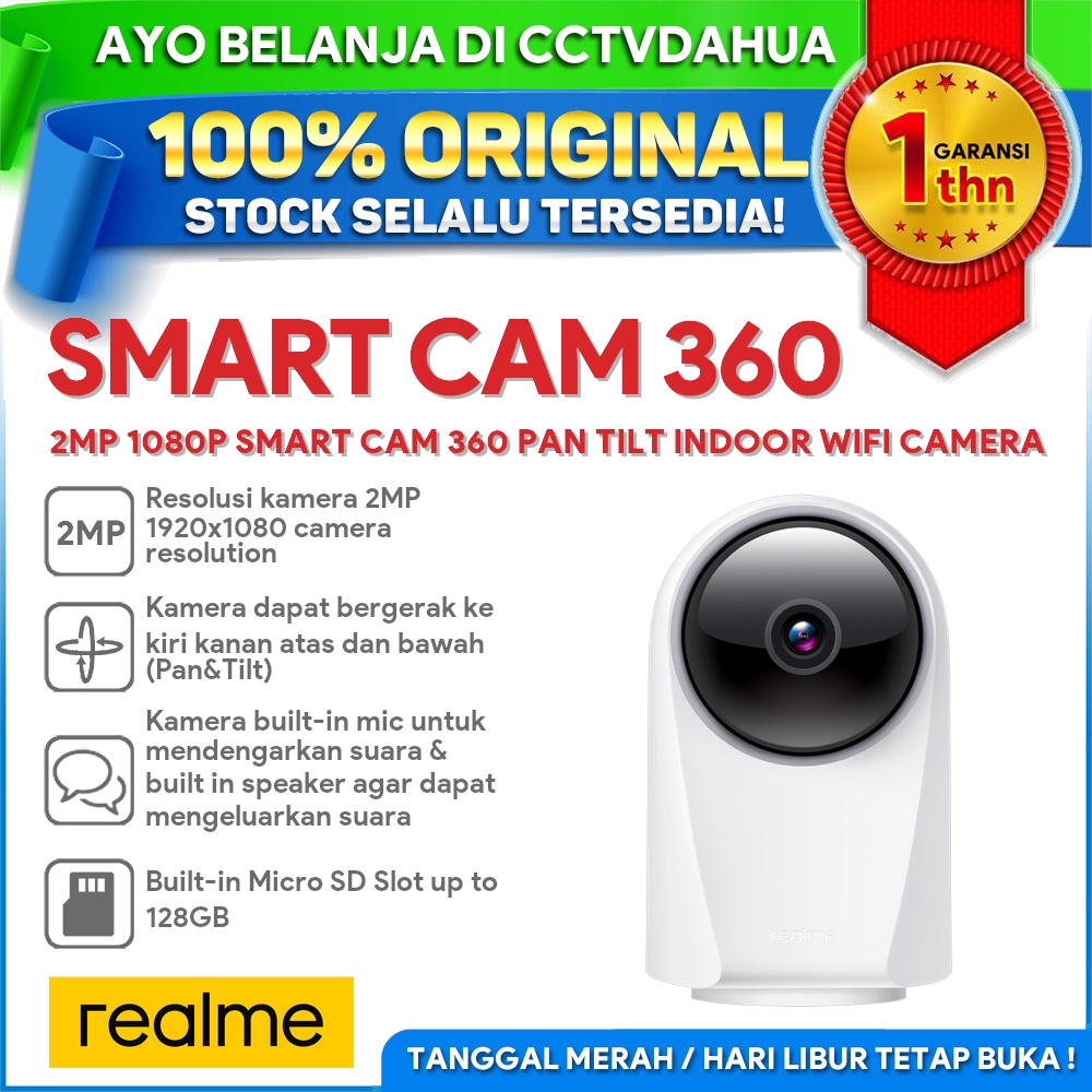 Jual REALME RMH2001 1080P 2MP SMART CAM 360 PAN TILT INDOOR WIFI CAMERA ...