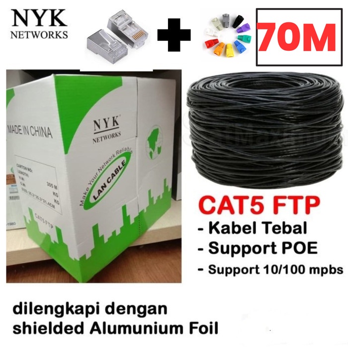 Jual FTP Cat5E Kabel Lan NYK Outdoor METERAN 70 METER | Shopee Indonesia
