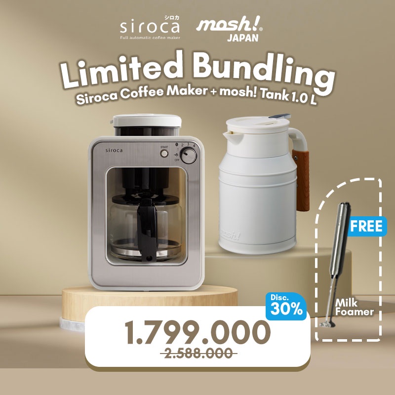 Jual SIROCA COFFEE MAKER WHITE + MOSH TANK IVORY 1L + MILK FOAMER ...