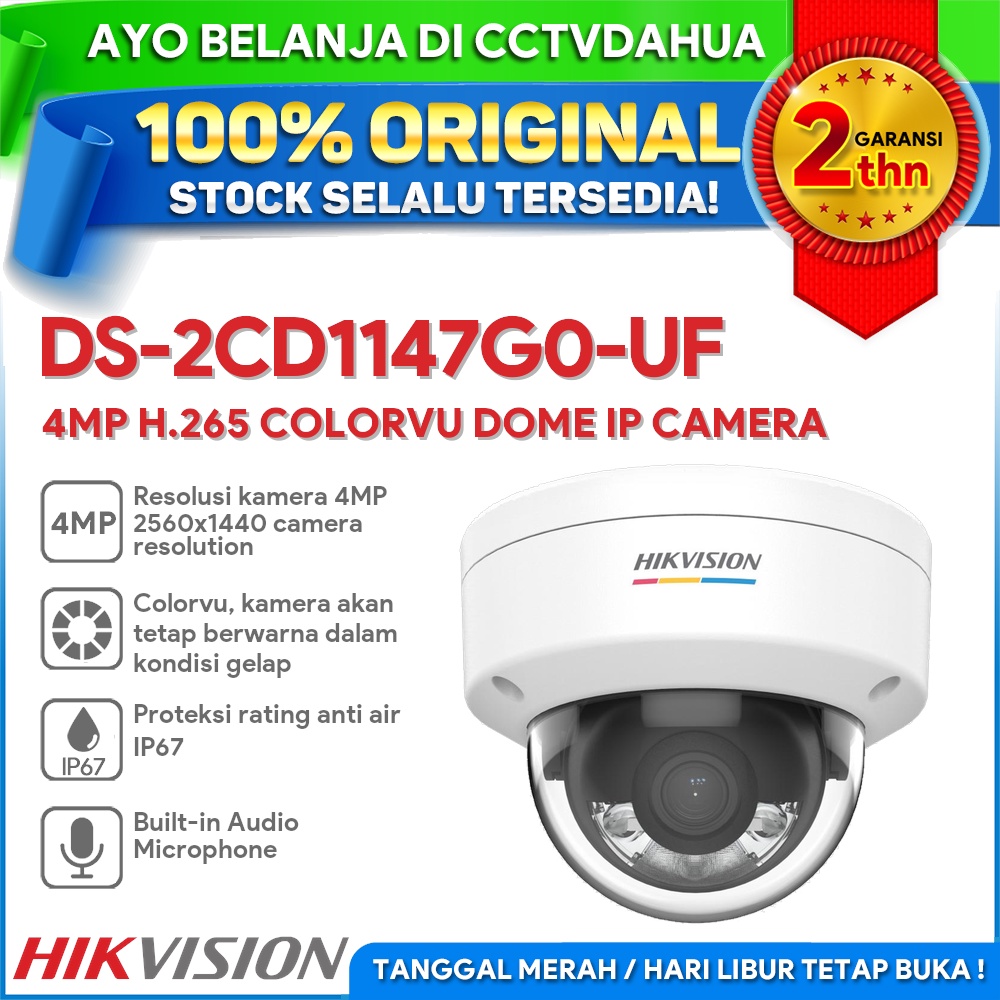 Jual HIKVISION DS-2CD1147G0-UF 4MP H.265 COLORVU AUDIO POE IP CAMERA ...