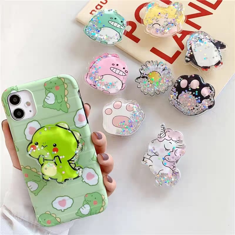 Jual Pop Socket Quicksand Gliter Motif Kartun Lucu Cute Phone Holder ...