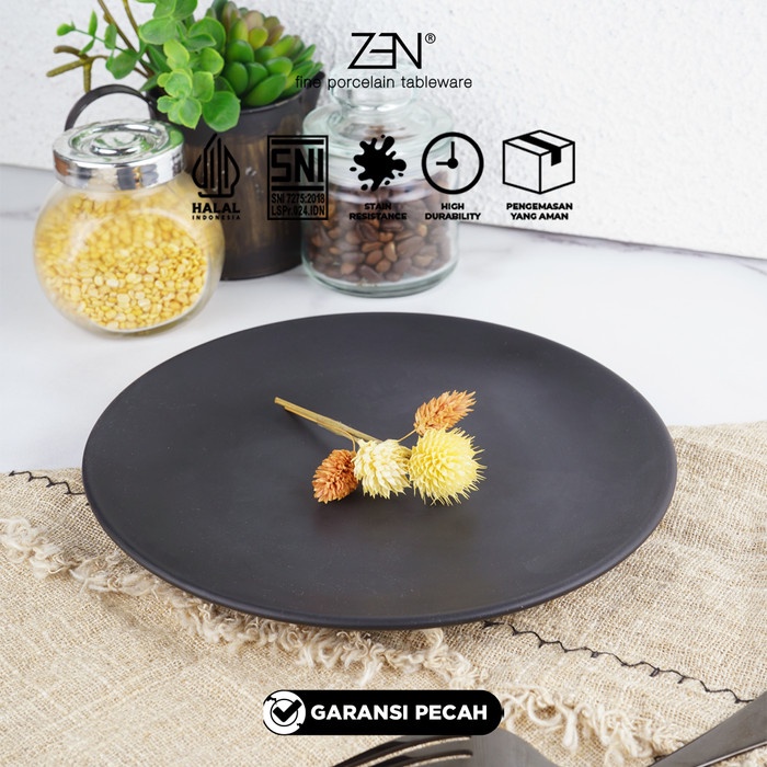 Jual ZEN Piring Keramik Hitam Piring Makan Matte Black Diameter 23 cm ...