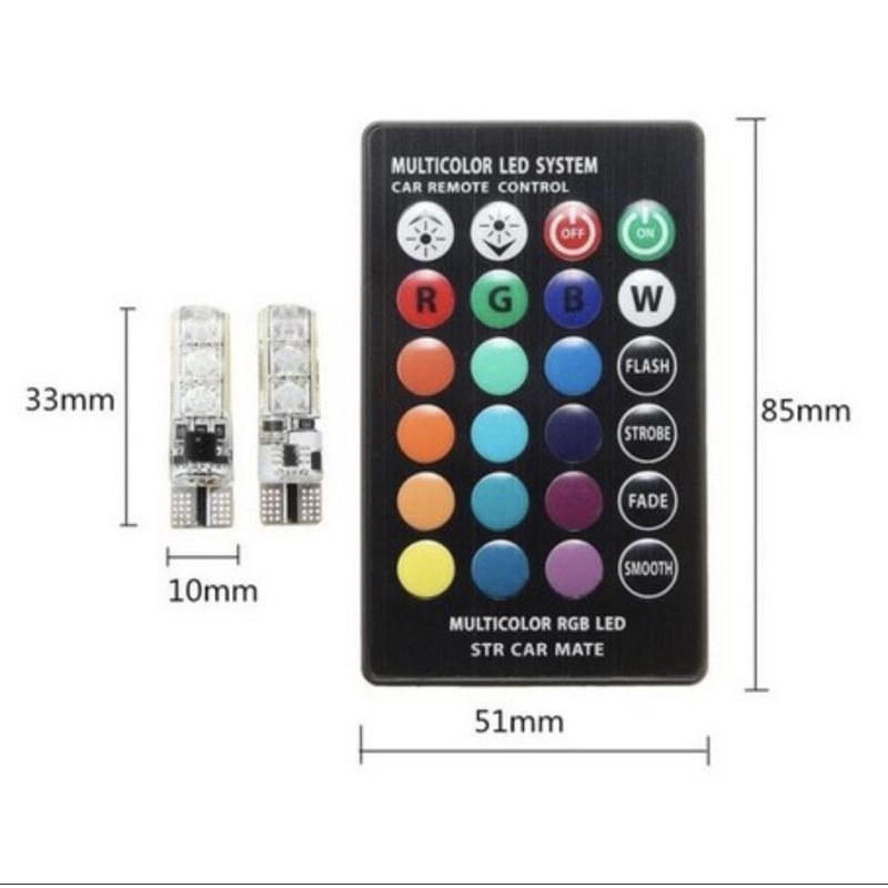 Jual LAMPU LED T 10 MOTOR MOBIL RGB 6 MATA 16 WARNA HARGA SEPASANG ...