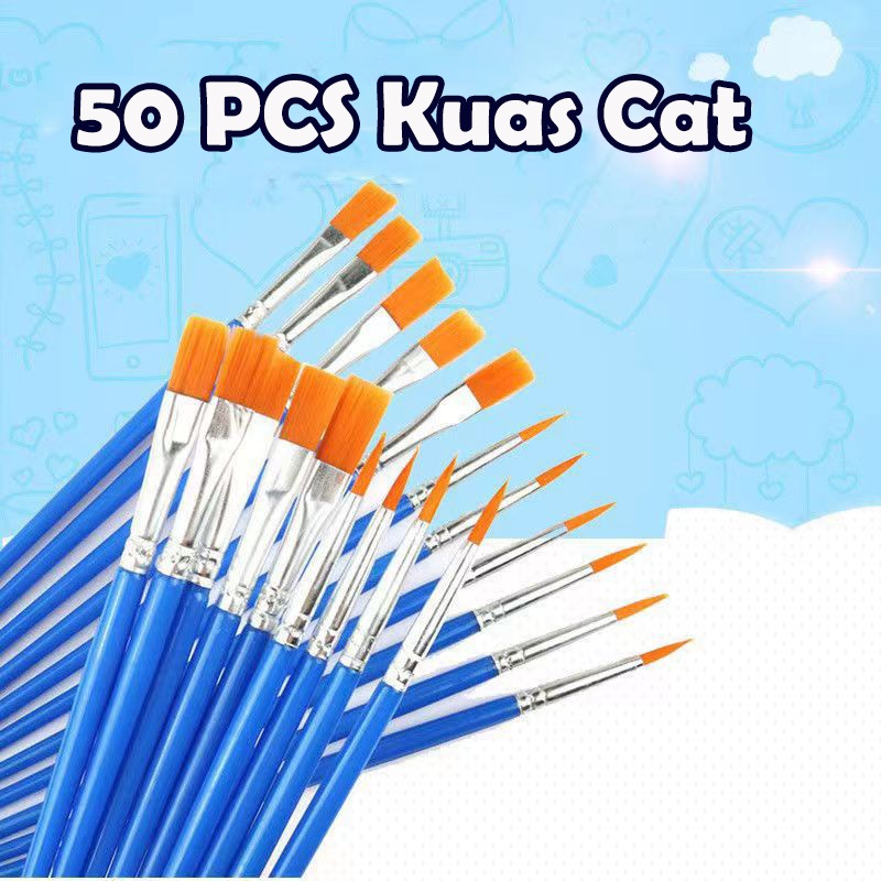 Jual 50pcs Cat Air Biru Flat Tip Sikat Runcing Sikat Kuas Lukis Set ...