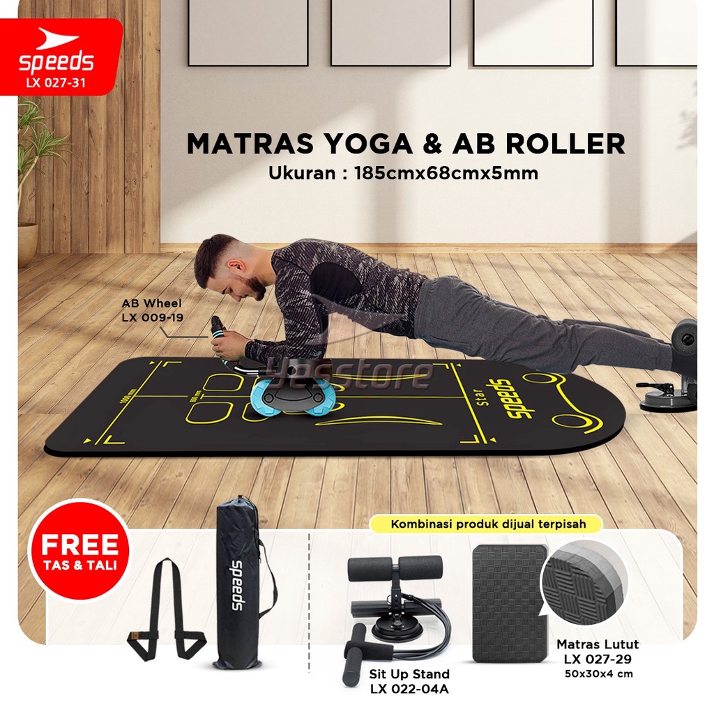 Jual SPEEDS Alas Yoga Mat Matras Fitness Ab Roller Latihan Mat Anti ...