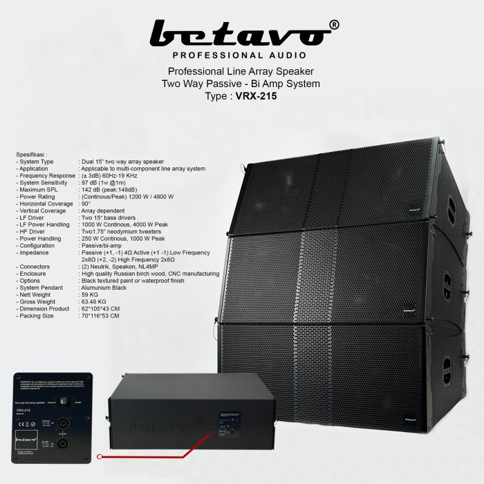 Jual Speaker Line Array Passive-Bi Amp Betavo VRX-215 Two Way 15 inch ...