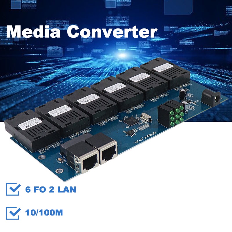 Jual Media Converter 6 Port FO 2 Port LAN Switch Fiber Optic 100 Mbps PCBA | Shopee Indonesia