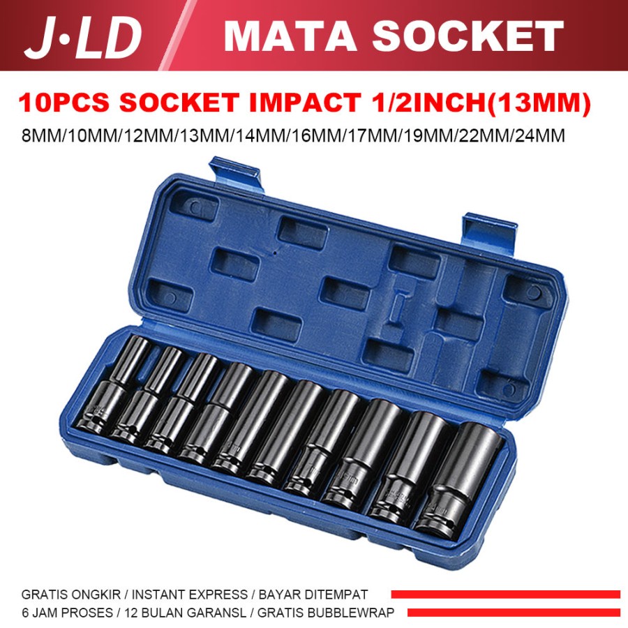 Jual 10pcs Mata Socket impact set 1/2inch(13mm) Mata Sok Panjang 8mm - 24mm mata socket panjang ...