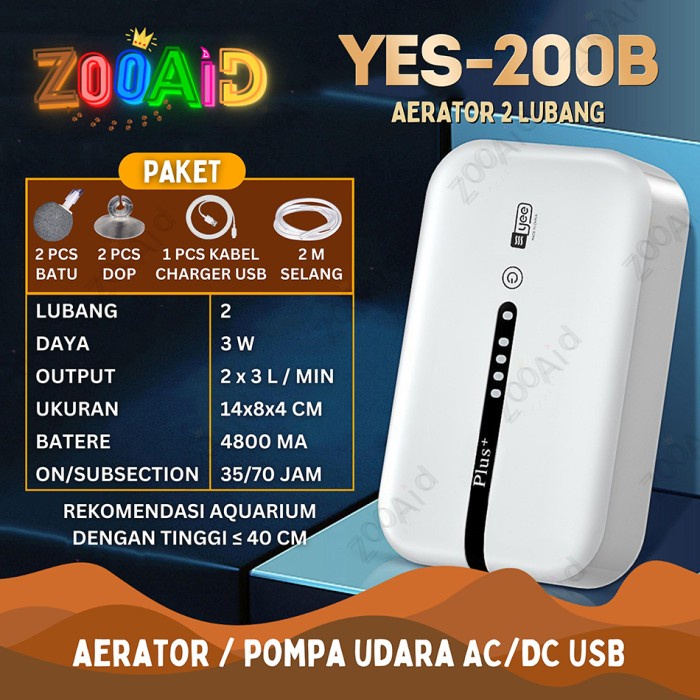 Jual USB AC DC CHARGERABLE SILENT AERATOR PUMP / MINI USB AERATOR AIR ...