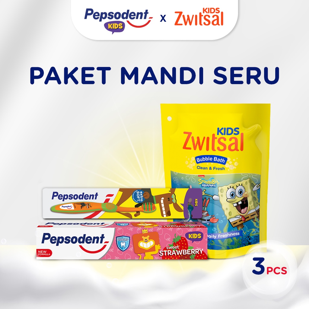 Jual [PAKET MANDI SERU] Pepsodent Toothbrush Kids 1PC + Pepsodent ...