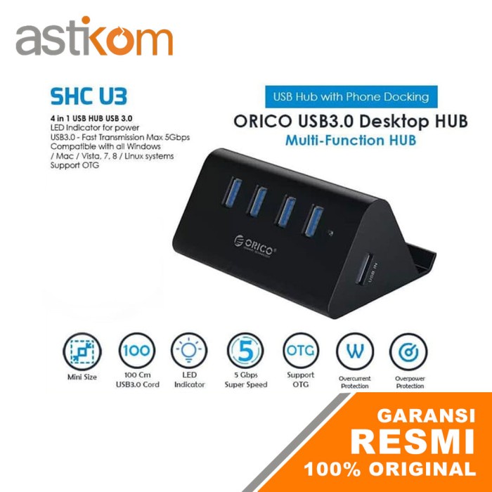 Jual USB Hub Orico SHC-U3-V2 Black USB 3.0 4 Port | Shopee Indonesia