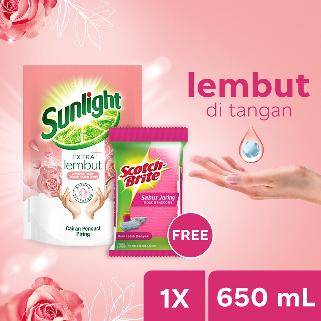 Jual Buy Sunlight Extra Lembut 650ml FREE Sponge Scotch Brite | Shopee ...