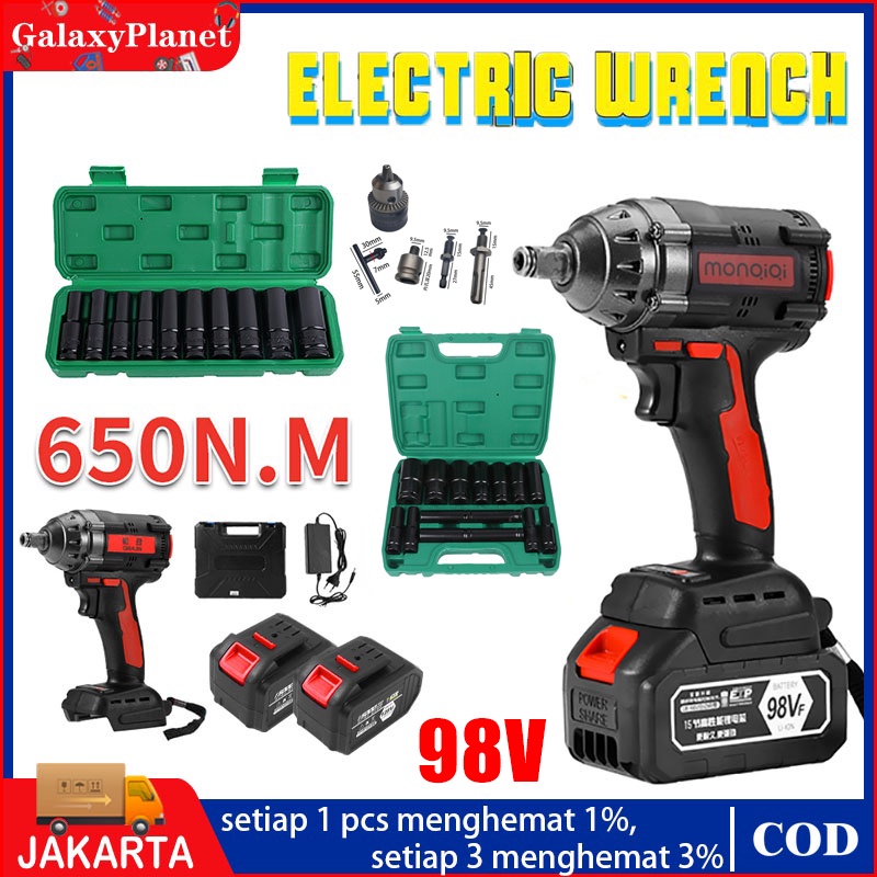 Jual 98V Cordless Impact Wrench - Mesin Impact Wrench Baterai Charger Pembuka Baut Buka Baut ...