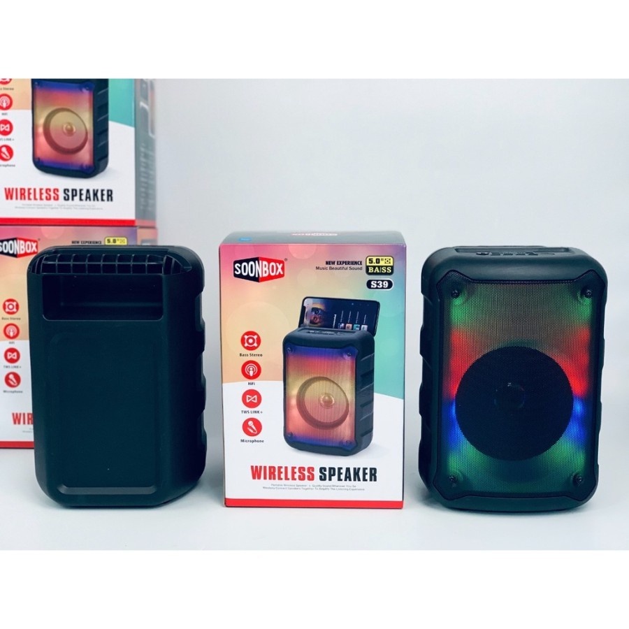 Jual Speaker Bluetooth Soonbox S39 + Mic Karaoke Led RGB Light S-39 | Shopee Indonesia