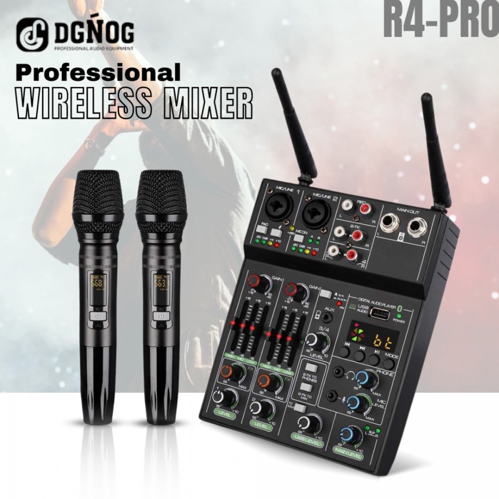 Jual DGNOG R4 Pro Audio Karaoke Mixer Console 4 Channel Bluetooth 2 Microphone | Shopee Indonesia