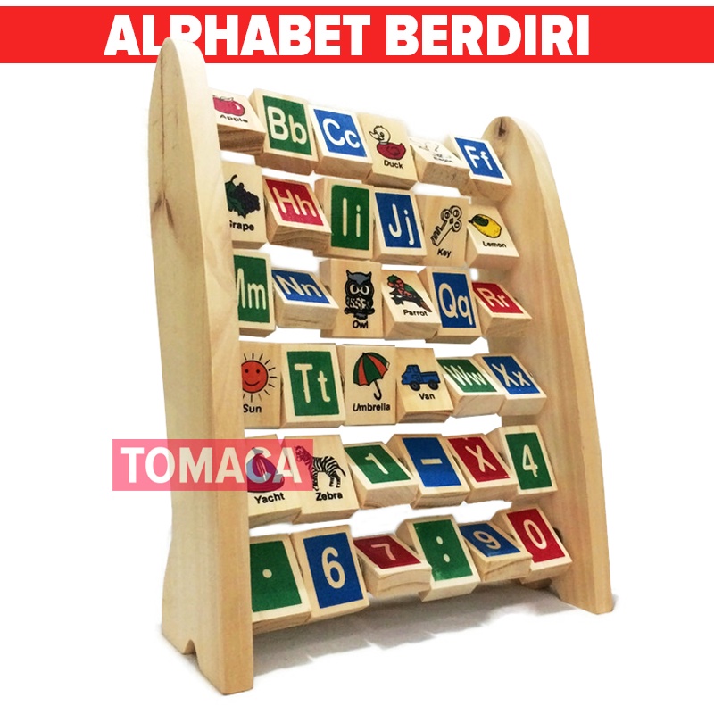 Jual Mainan Alphabet Berdiri Balok Kayu Abjad Angka Alfabet Edukasi ...