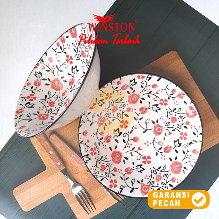 Jual WINSTON 1pcs KEMBANG MERAH Mangkok Keramik 7in | Mangkok Dalam ...