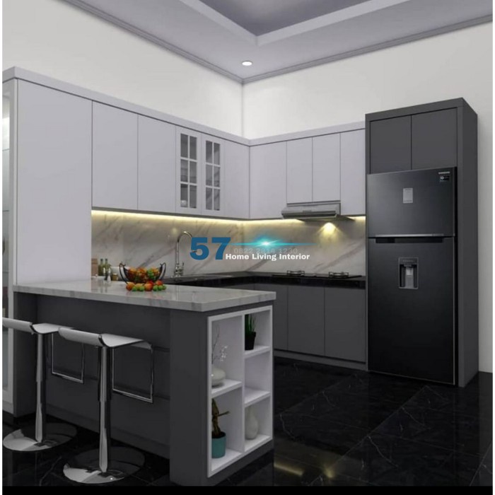 Jual Lemari Dapur Minimalis Kitchen Set Dan Meja Bar Bahan Plywood HPL ...