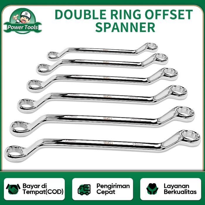Jual Kunci Ring Pas Set ISKU Double Ring Offset Spanner Set 6pc CR-V Wrench | Shopee Indonesia
