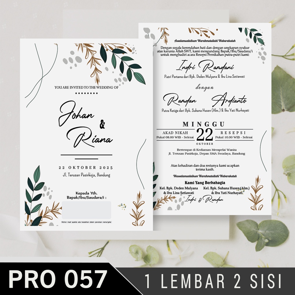 Jual PRO 057 Varian 1 Lembar 2 Sisi - Cetak Undangan Pernikahan Murah ...