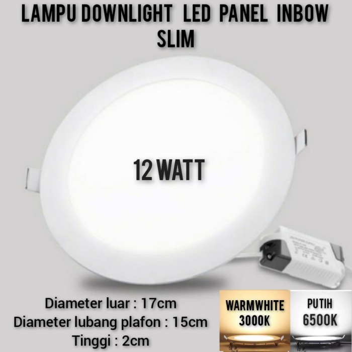 Jual lampu downlight led panel 12w tipis bulat inbow putih or kuning/warm | Shopee Indonesia