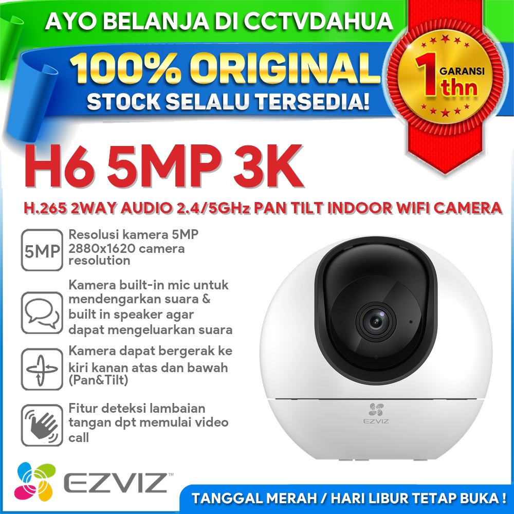 Jual EZVIZ H6 5MP 3K H.265 2WAY AUDIO 2.4/5GHZ PAN TILT INDOOR WIFI CAMERA | Shopee Indonesia