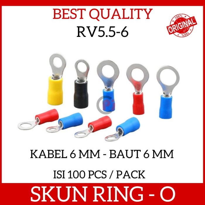 Jual Isi 100 Pcs Skun Kabel 6mm Ring Bulat O RV 5.5-6 Baut 6mm ...
