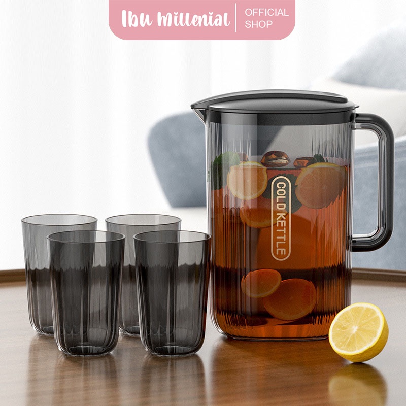 Jual IBUMILLENIAL Set Teko 5 in 1 Botol kulkas Tempat Minum 2200ML BPA Free Tahan Panas | Shopee ...