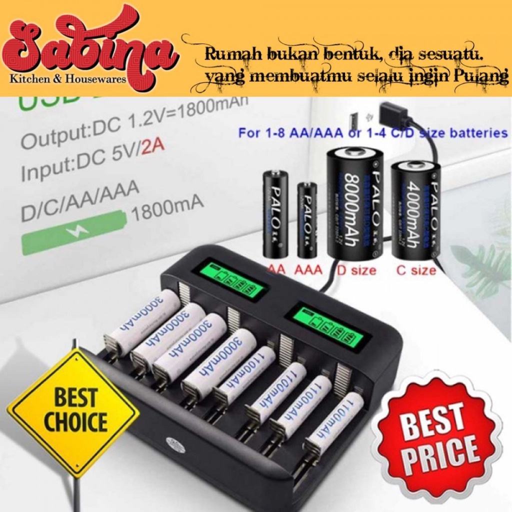 Jual Charger Baterai Casan 8 Slot Dual Proteksi LCD USB Micro-Type C ...