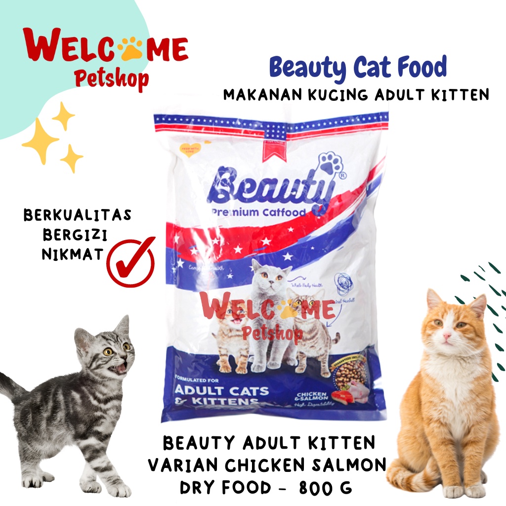Jual Beauty Cat Food 800g Makanan Kucing Adult Kitten Chicken Salmon ...