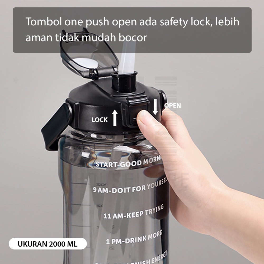 Jual HUGO Botol Minum Motivasi Set 2 in 1 Botol Air 2 Liter + 1 Liter Botol Anak Sekolah Premium ...