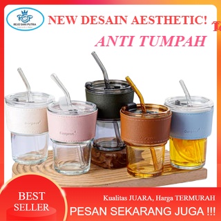 Jual Tumbler Minum Aesthetic Sedotan Kaca Tahan Panas | Gelas Minum ...