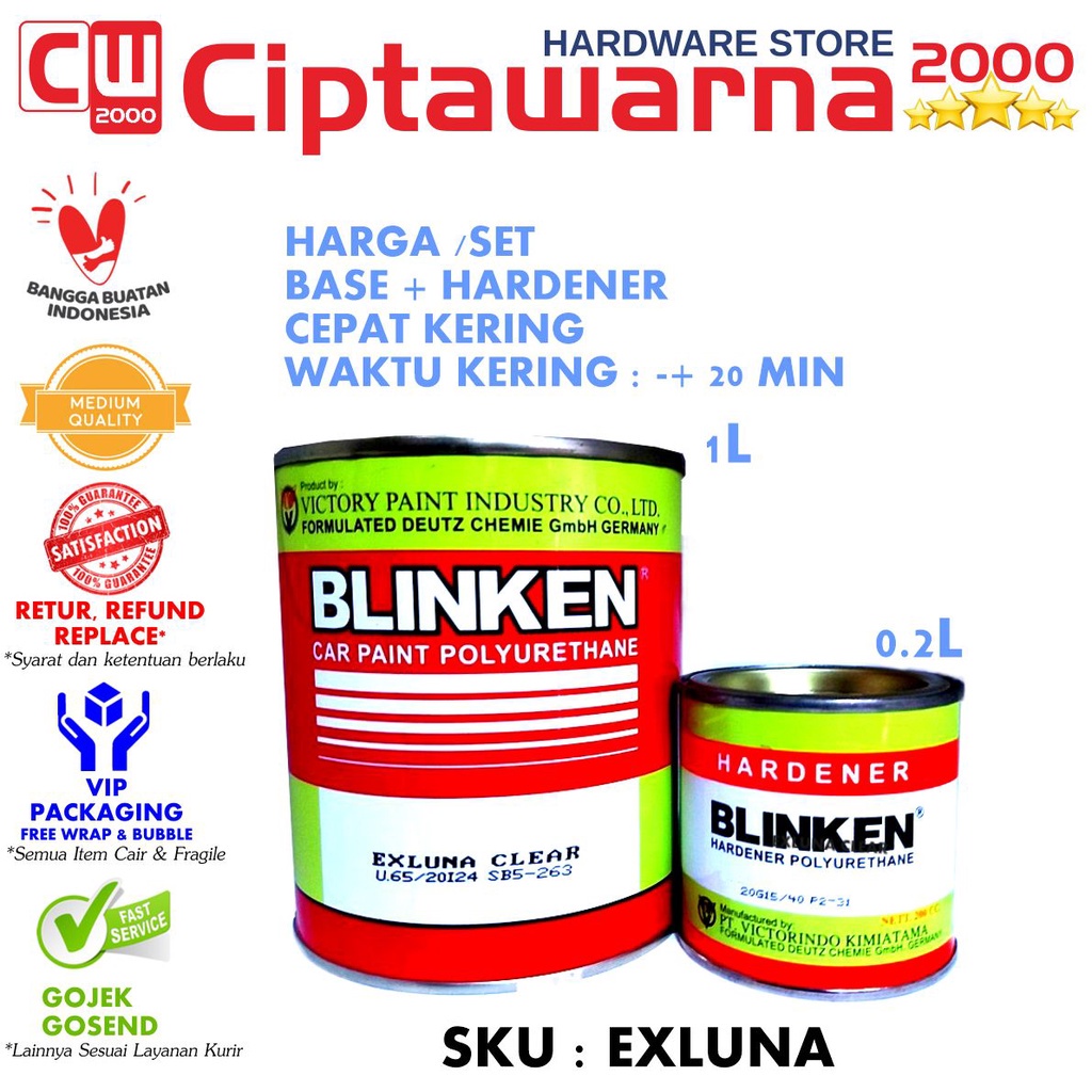 Jual Clear Coat Blinken EXLUNA 1 liter Pernis Clearcoat Palembang ...