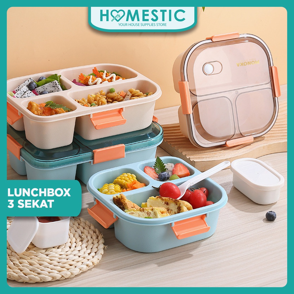 Jual Kotak Bekal Anti Tumpah 3 Grid 1100ml Kotak Makan Wadah Bekal Anti ...