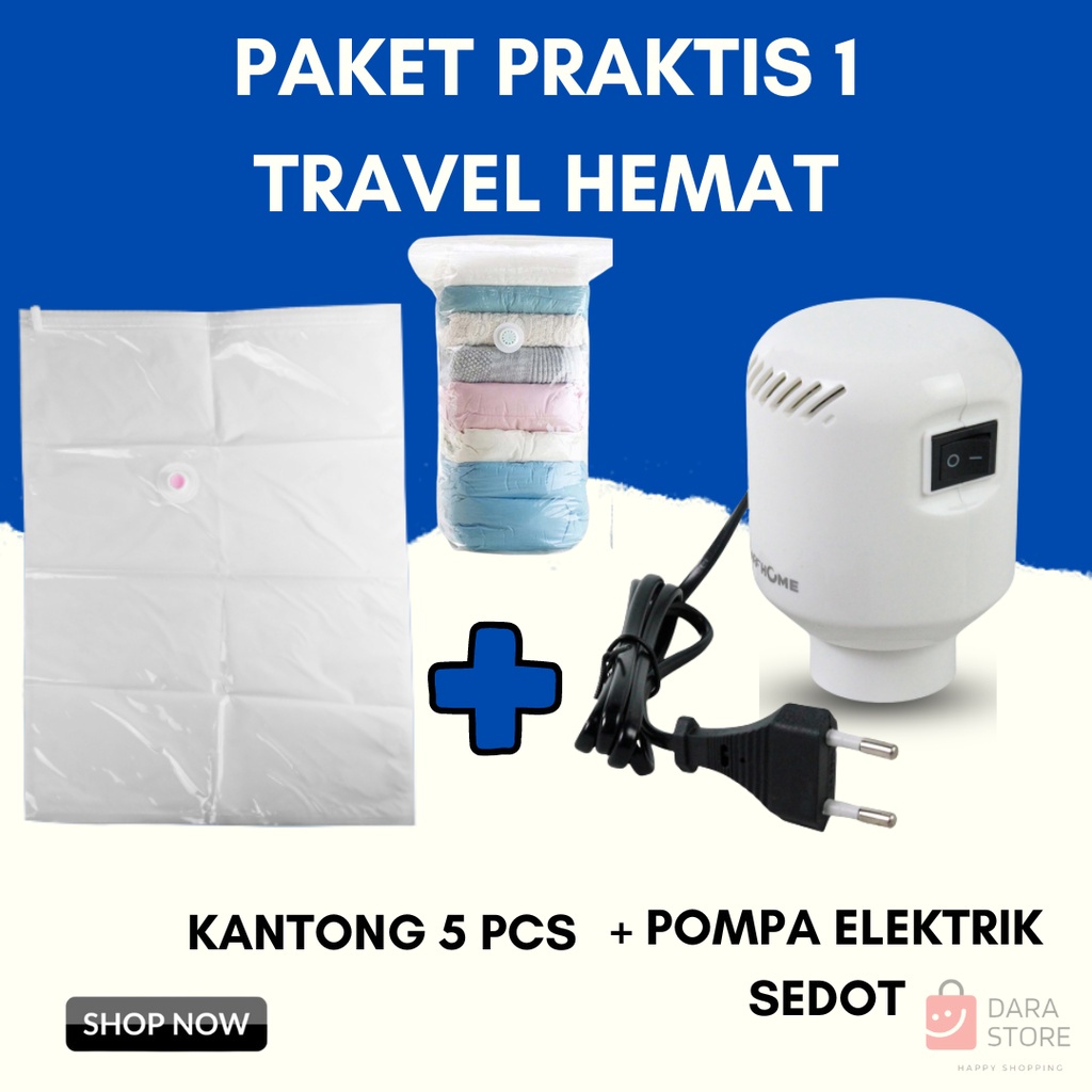 Jual Paket Irit Travel Pompa Manual Elektrik Kantong Vakum Baju Bag Vacuum Plastik Penyimpanan ...