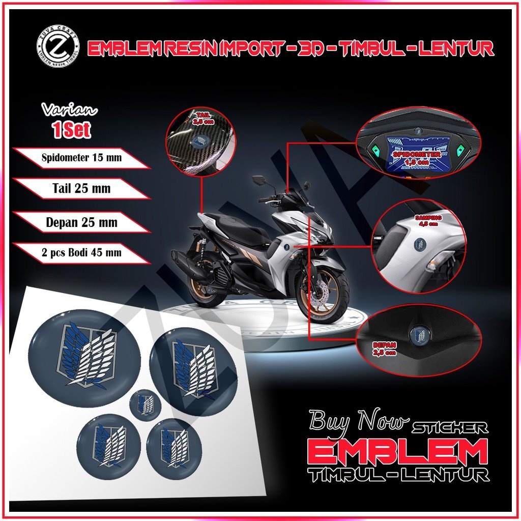 Jual STIKER MOTOR 3D TIMBUL LENTUR EMBLEM LOGO AOT SURVEI CORPS YAMAHA ...