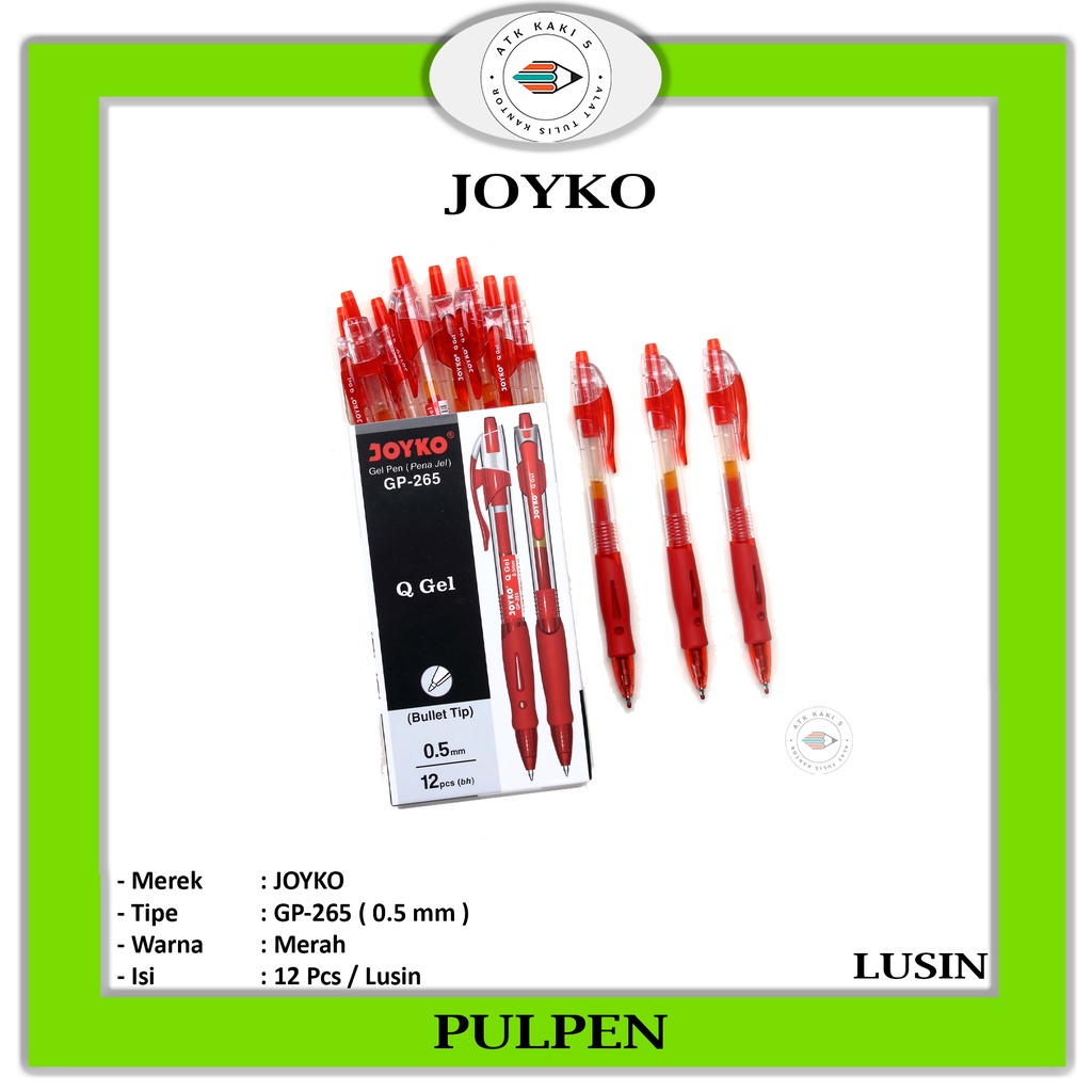 Jual JOYKO - Pulpen Gel GP-265 Q-Gel 0.5mm Merah - Lusin | Shopee Indonesia