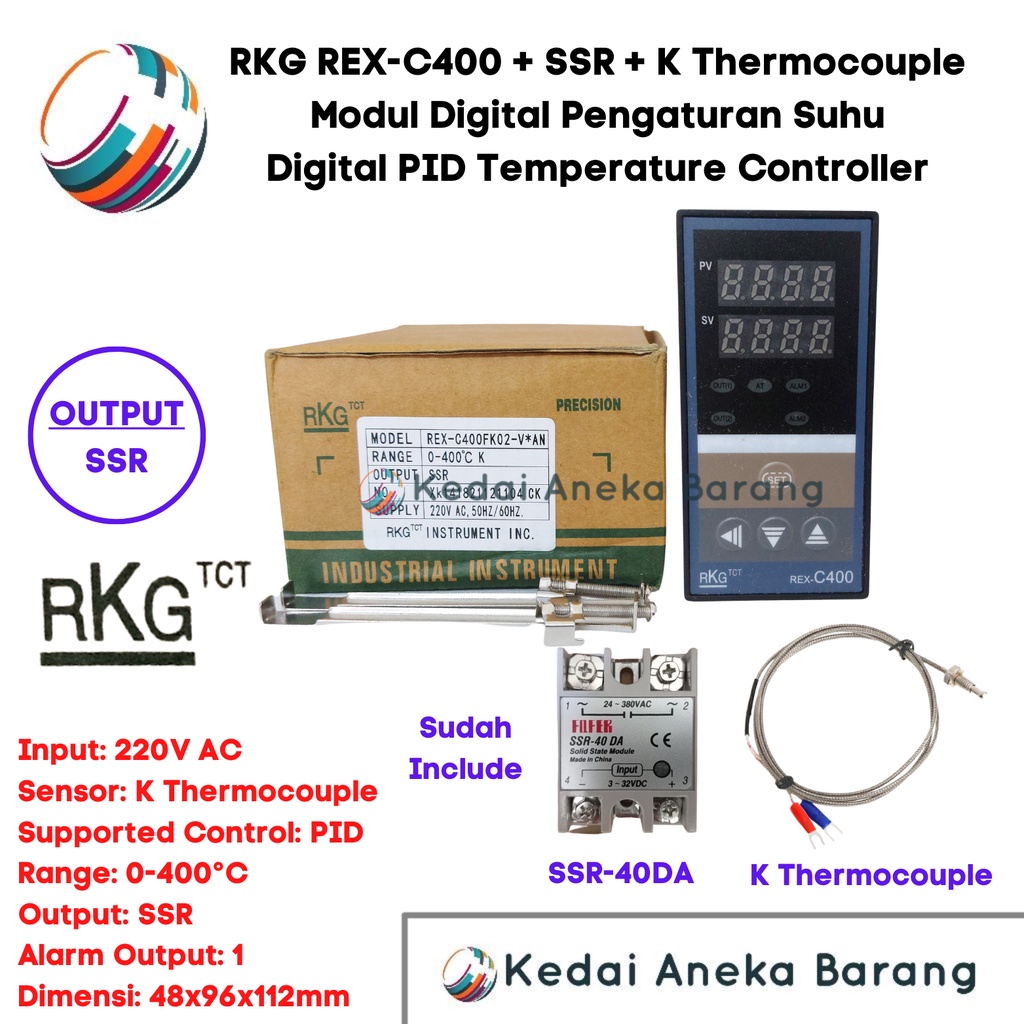 Jual PID Rex RKG C400 Rex-C400 Output SSR 220V AC 0-400C 400C 48x96mm + Solid State Relay SSR ...