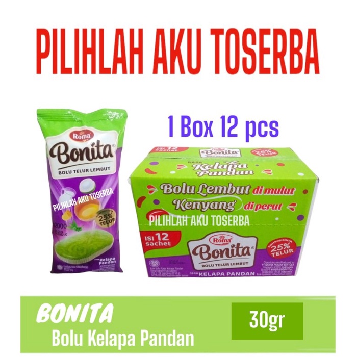 Jual Roma BONITA Bolu Lembut rasa KELAPA PANDAN - (HARGA 1 BOX isi 12 ...