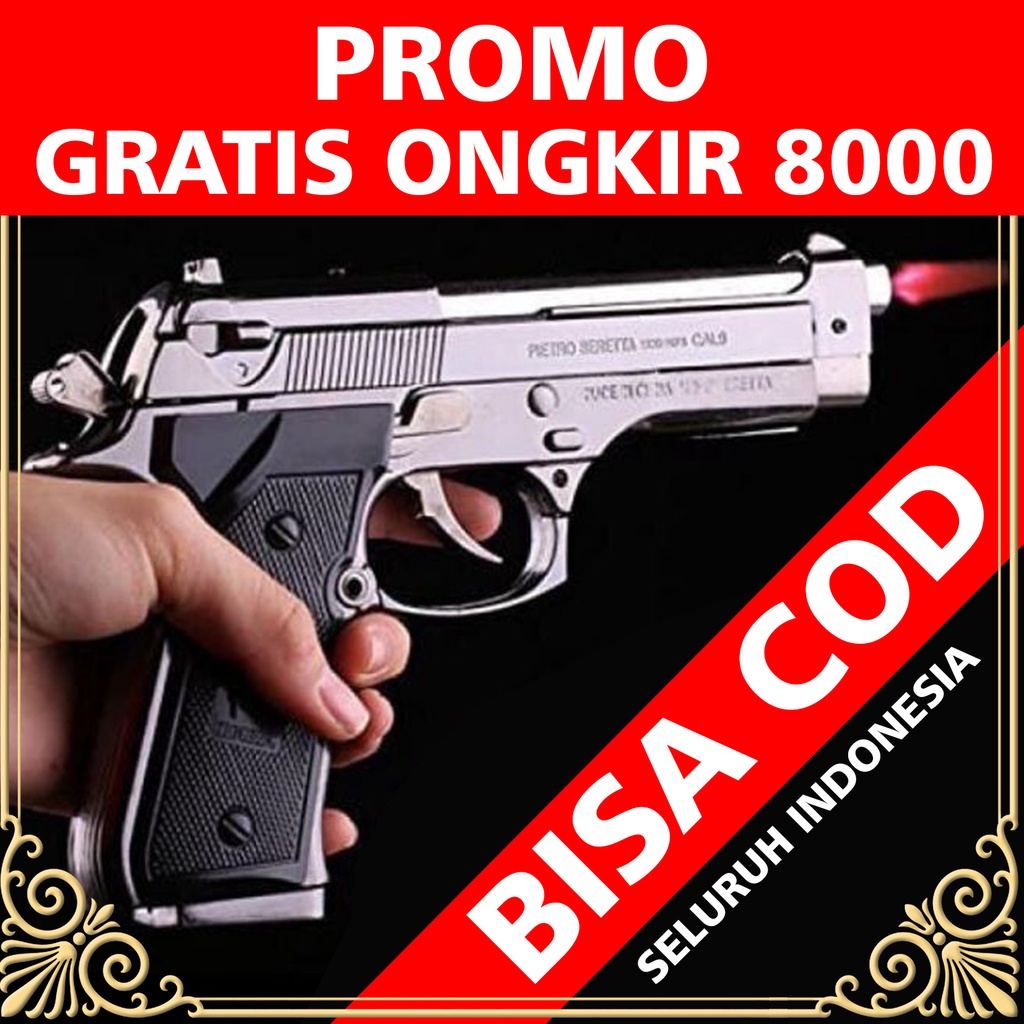 Jual KOREK API PISTOL BARETTA SILVER BESAR MIRIP ASLINYA LIGHTER UNIK ...