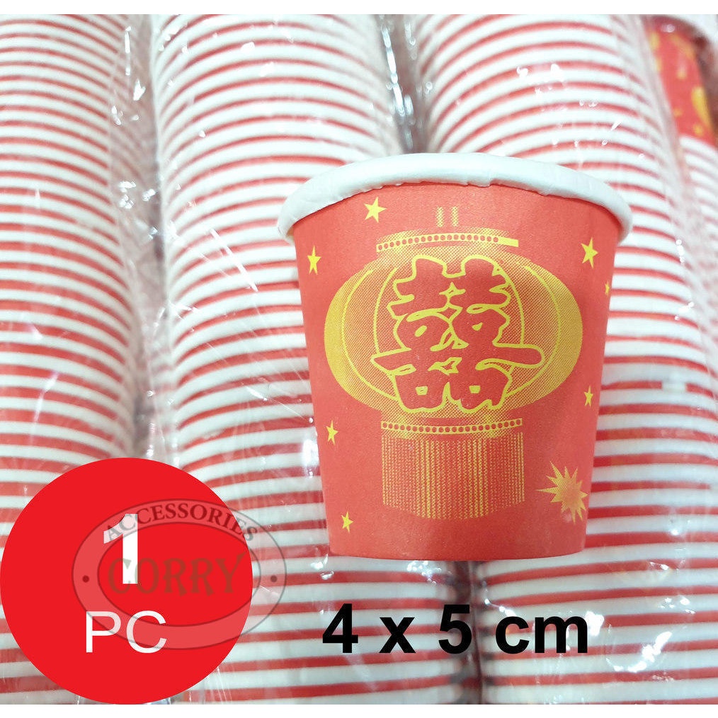Jual Gelas Cup Kertas Tea Pai Wedding Tepai Shuang Xi Bunga 5 Cm Merah ...