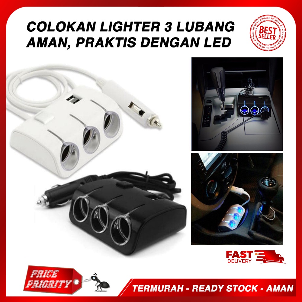 Jual Colokan LIGHTER ROKOK 3 LUBANG LED / Colokan usb Lighter Rokok 3 ...